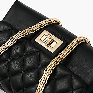 Crossbody Bags for Women Small Quilted Faux Leather Cute Cross Body Bag Purses for Women Designer Shoulder Bag Trendy Women's Crossbody Handbags Fashion Light Weight Chain Strap Purse Black
