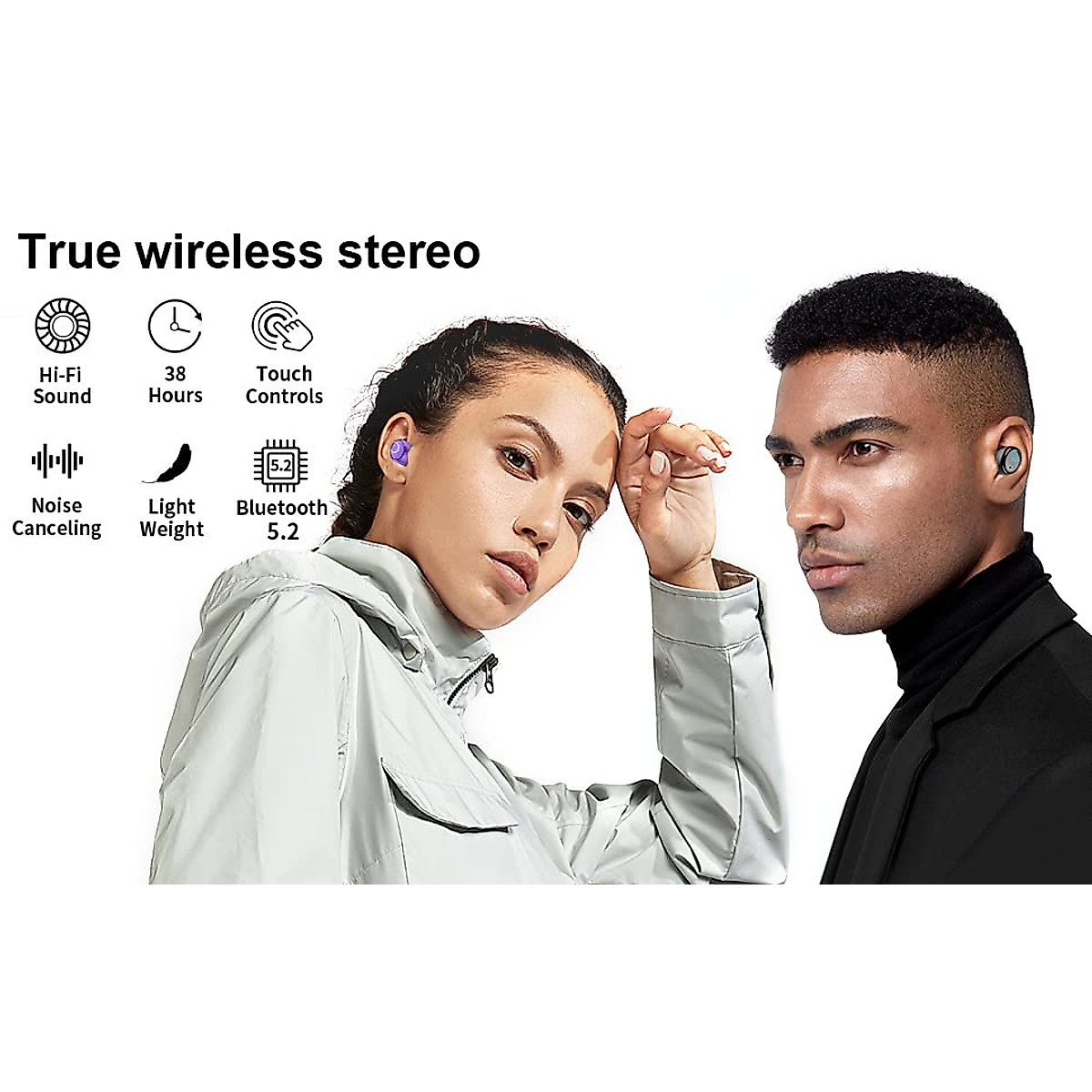 Y50 Bluetooth 5.2 Wireless Earbuds with Wireless Charging Case IPX8 Waterproof Stereo Headphones in Ear Built in Black