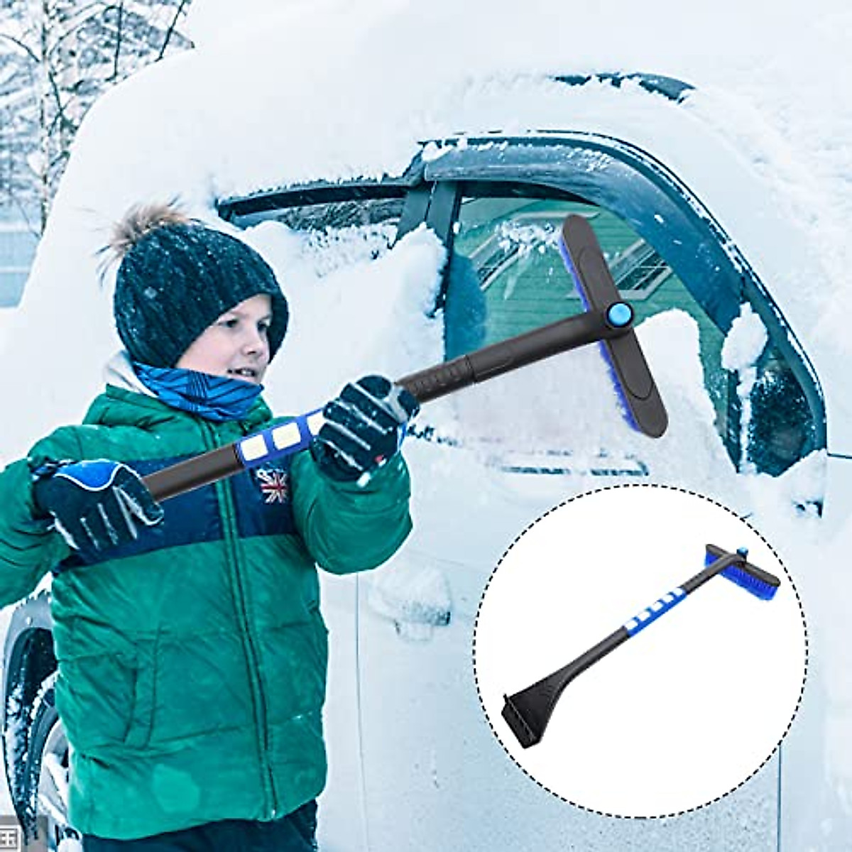 LIOOBO Metal Snow Shovels Snow Remover Brush for Car: Snow Brush and Detachable Ice Scraper Shovel Ergonomic Foam Grip Car Clean Tool for Cars Trucks SUV Multitools Snow Pusher Shovel
