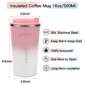 16oz Coffee Mugs with Lid for Women Travel Coffee Mug Insulated Tumblers for Men Coffee Cups with Lids for Car Pink Travel Mugs for Hot and Cold Double Wall Tumbler (16 OZ, pink)