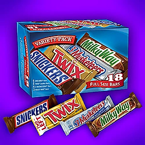 SNICKERS, TWIX, 3 MUSKETEERS & MILKY WAY Full Size Bars Variety Mix, 18-Count Box, 33.3 ounces