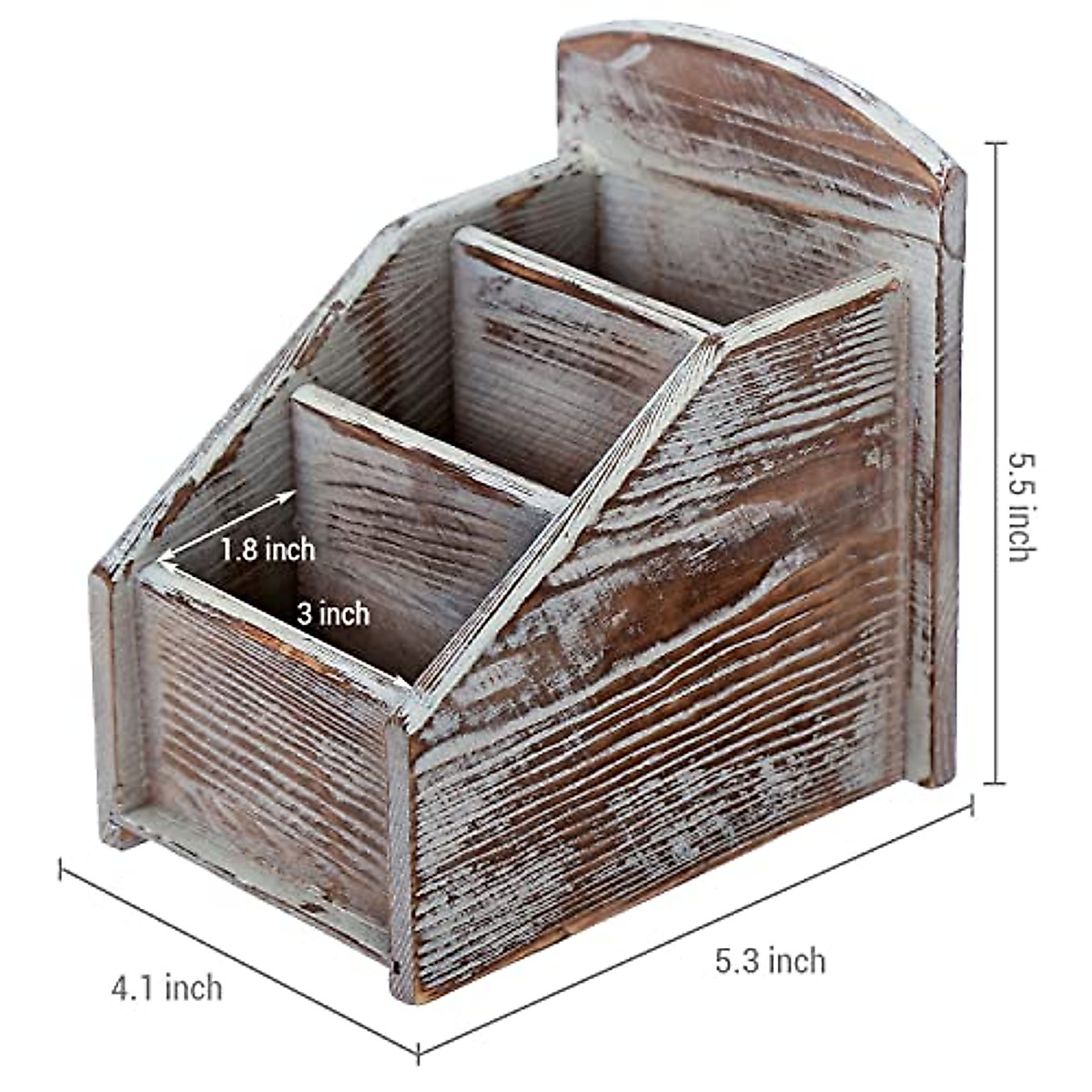 MyGift Rustic Torched Wood Remote Control Holder for Table, 3 Slot Multipurpose Organizer Storage Caddy