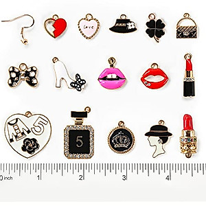 BigOtters 38PCS Assorted Mini Gold Plated Enamel Charm Set, 18PCS Women Makeup Fashion Charms Pendant Lipstick Perfume Fashion Style Charm Pendant with 20PCS Golden Ear Hooks in Jewelry Making