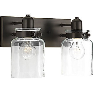 Calhoun Collection 2-Light Clear Glass Farmhouse Bath Vanity Light Antique Bronze