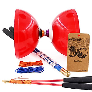 MAGICYOYO MD01 Large Diabolo Yoyo with Pro Triple Bearings for Kids to Adults Toy, Pro 5" Red Diabolo+ 2 Pairs Carbon Sticks+ Bag+ 4 Strings Kit, Chinese Yoyo Diabolos High Performances Tricks