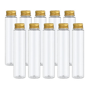 PATIKIL 110ml Test Tubes, 40pcs 5.91x1.34" Plastic Clear Flat Bottom Test Tube Containers with Caps for Bead Party Candy Bath Salt Storage Scientific Experiment Plant Propagation, Gold