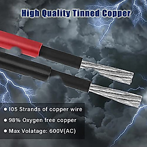 Kimbluth 10 AWG Solar Wire 30FT Red & 30FT Black Tinned Copper Wire, 10 Gauge Solar Panel Cable OFC Oxygen Free Copper Wire for Solar Panel Automotive Trailer Marine Outdoors (Red&Black)
