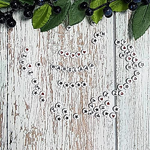 WangLaap 1450Pcs Acrylic 4x7mm Round Letter Beads Kits Alphabet Beads A-Z and Red Heart Black Star Beads for Bracelets Necklaces DIY Jewelry Making (White)