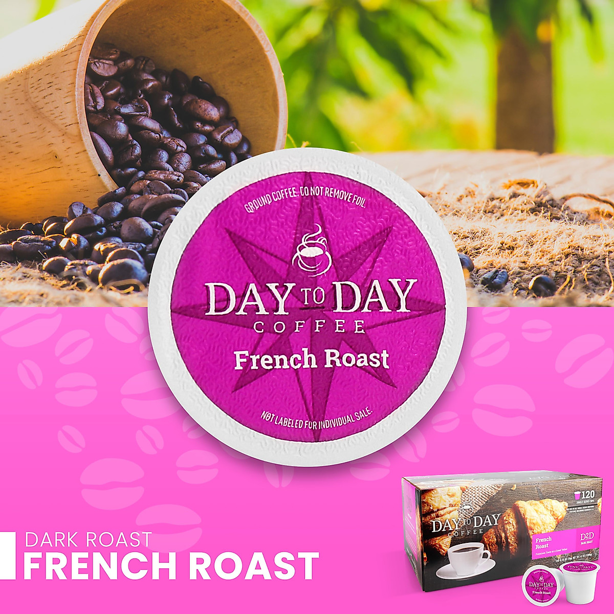 Day To Day 120-Count French Roast, Dark Roast Single Serve Coffee Pods for K Cups Keurig Brewers (French Roast, 120 Count (Pack of 1))