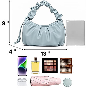 LUCKWE Ruched Hobo Bags for Women Satchel Purses Handbag Medium Crossbody Bags Drawstring Designer Shoulder Bag (Blue)