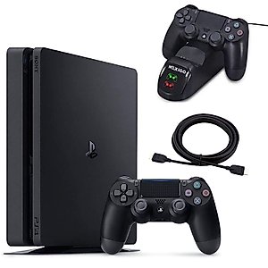 NexiGo 2021 PlayStation 4 PS4 Slim 1TB Console Christmas Family Holiday Bundle, Light & Slim PS4 System, Charging Station Dock + HDMI Cable Bundle