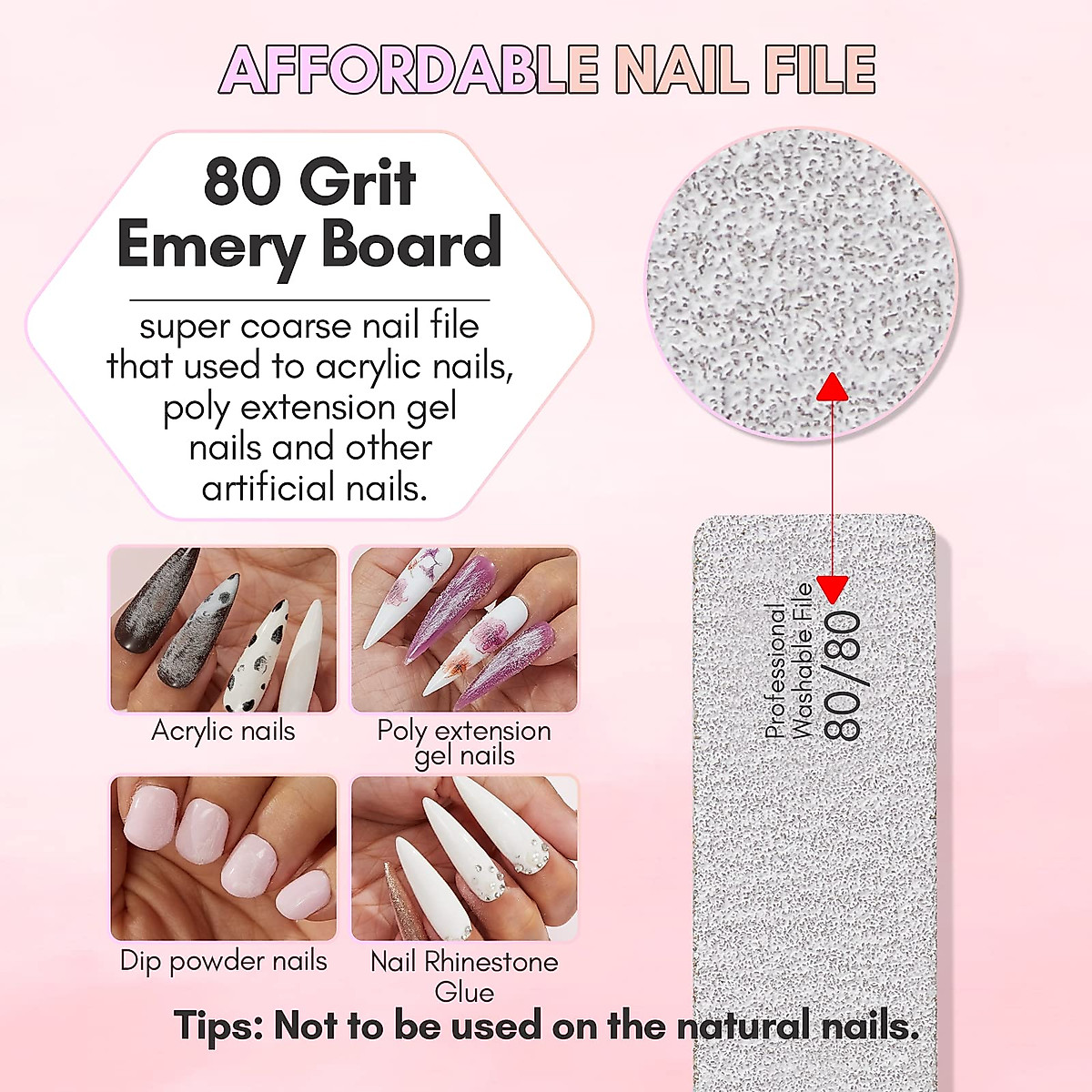 Makartt Nail File: 80 80 Grit Emery Boards for Nails, 10pcs Professional Washable Doubled Sides Coarse Toenail Filer Heavy Duty for Acrylic and Extension Gel Removal, Pedicure Manicure Tools