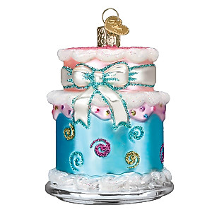 Old World Christmas Happy Birthday Cake Glass Blown Ornament for Christmas Tree