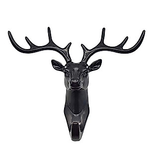 Maydahui 3PCS Deer Head Wall Hook Antler Hanger Animal Shaped Key Coat Hat Hooks Plastic Home Decoration Black White Grey Heavy Duty for Living Room Bedroom Bathroom