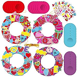 chiazllta 24 Pcs Valentine's Day Wreath Craft for Kids, Preschool DIY Valentines Paper Art Craft Kit with Hearts Stickers Bulk Classroom Home Indoor Game Activities