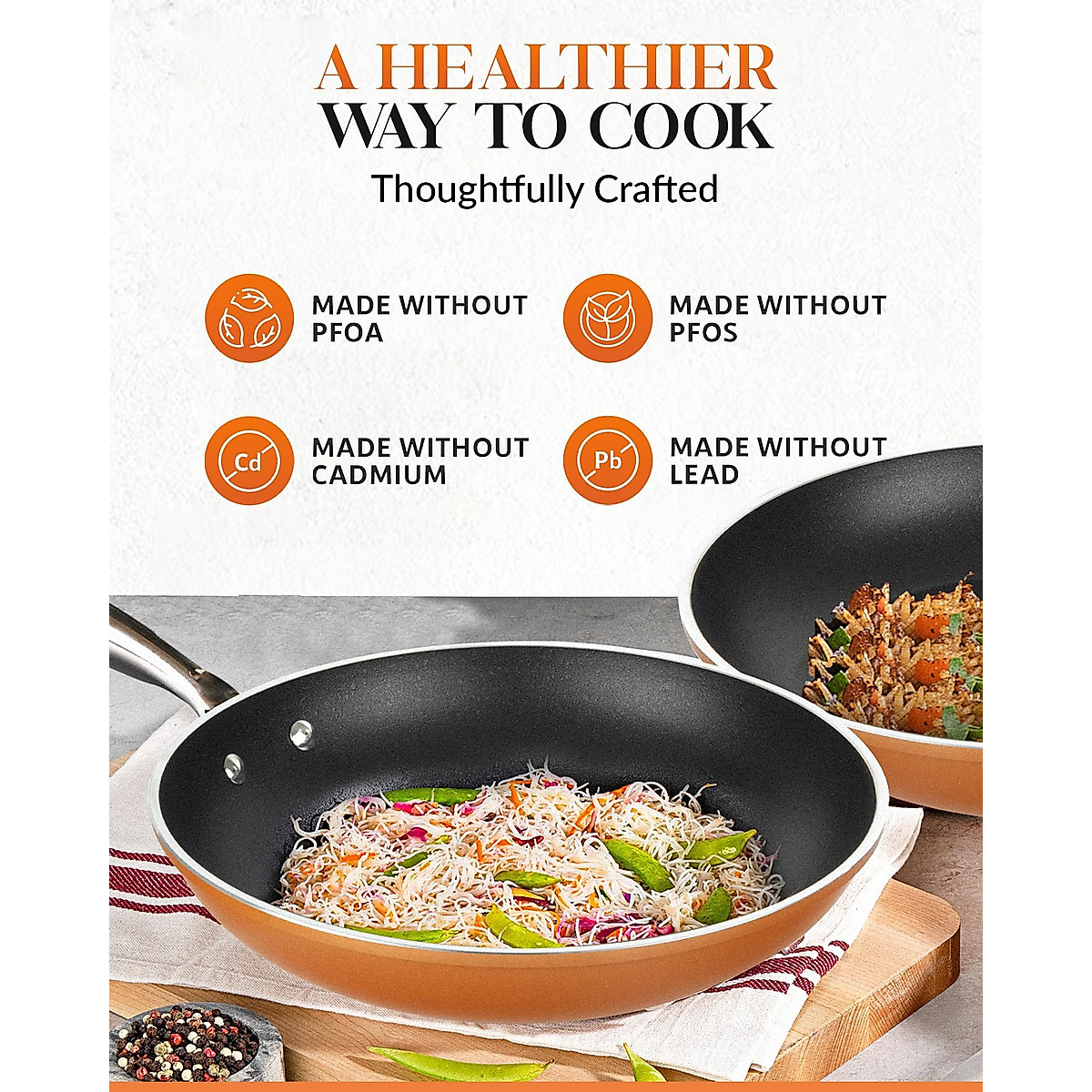 GOTHAM STEEL 12 Inch Non Stick Frying Pans Nonstick Frying Pan, Nonstick Pan, Cooking Pan, Nonstick Skillet, Cooking Pan, Non Stick Pan, Oven Safe Copper Pan for Cooking, Dishwasher Safe