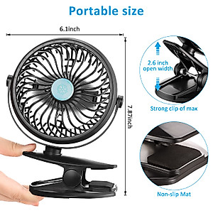 TCJJ Portable Clip on Fan,Rechargeable Stroller Fan With 3 Speeds and Rotatable USB Battery Operated Clip Fan for Car Seat Crib Stroller Bike Treadmill Office.