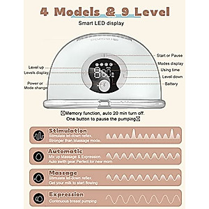 Wearable Breast Pump Hands Free Electric Breast Pump with 4 Modes & 9 Levels, 1600 mAh Super Quiet Portable Painless Breastpump Breastfeeding Essentials for Outdoor, 17/19/21/24mm Flanges (2)