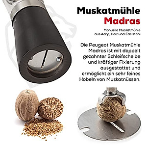 Peugeot - Madras Manual Nutmeg Mill - Spice Grinder - Stainless Steel, Acrylic & Beechwood, Chocolate
