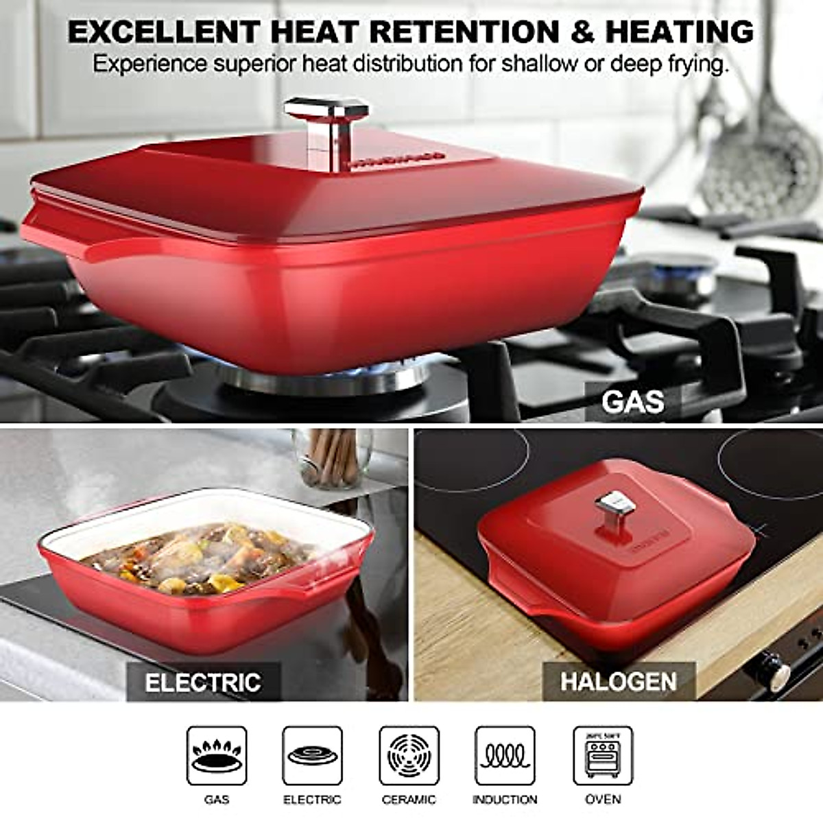 Dutch Oven, imarku 3.5 Quart Braiser Pan Nonstick Heavy Duty Enameled Cast Iron Dutch Oven Pot, Oven Safe Up To 550°F, Enamel Coating, Nonstick Easy to Clean