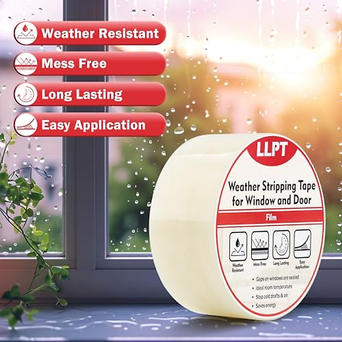 LLPT Transparent Weather Stripping Tape 2” x 108 Ft for Window and Door Ultra High Performance Weather Resistant Tape for Window Draft Insulation No Mess (WWT208)
