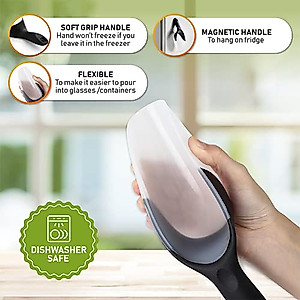 Spring Chef Magnetic Ice Scoop, Contoured Translucent Flexi-Plastic with Soft Grip Handle for Ice, Flour, Rice, Popcorn, Pet Food, Black
