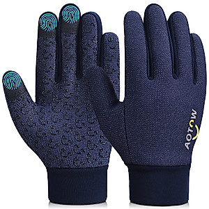 Kids Winter Warm Cycling Gloves - Boys Girls Touch Screen Anti-Slip Running Gloves Cold Weather Windproof Waterproof Children Thermal Fleece Mittens for Football Ski Bike Snow Aged 10-12