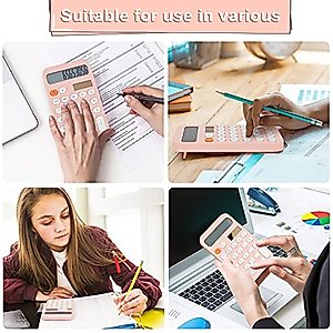 Standard Calculator 12 Digit,Desktop Dual Power Battery and Solar,Desk Calculator with Large LCD Display for Office,School, Home & Business Use,Automatic Sleep.5.7 * 3.5in (Pink)
