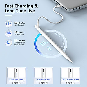 Stylus Pen for iPad 2018-2024, 15 mins Fast Charge Apple Pen iPad Pencil with Palm Rejection and Tilt Sensitivity, Compatible with iPad Pro 11/12.9/13in, iPad 6/7/8/9/10, iPad Air 3/4/5, iPad Mini 5/6