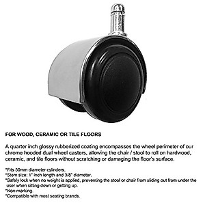 Perch Chrome Rolling Task Chair with Adjustable Back Support and Foot Ring for Hardwood or Tile Floors, Workbench Height, Black Vinyl