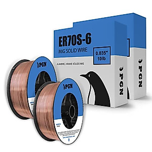 PGN Solid MIG Welding Wire - ER70S-6-0.035 Inch, 20 Pound (2x 10-lbs Spool) - Mild Steel MIG Wire with Low Splatter and High Levels of Deoxidizers - For All Position Gas Welding