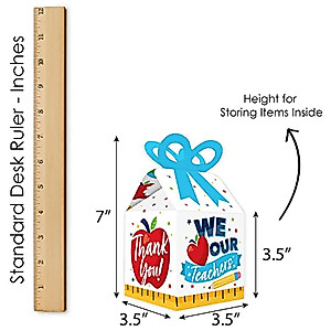Big Dot of Happiness Thank You Teachers - Square Favor Gift Boxes - Teacher Appreciation Bow Boxes - Set of 12