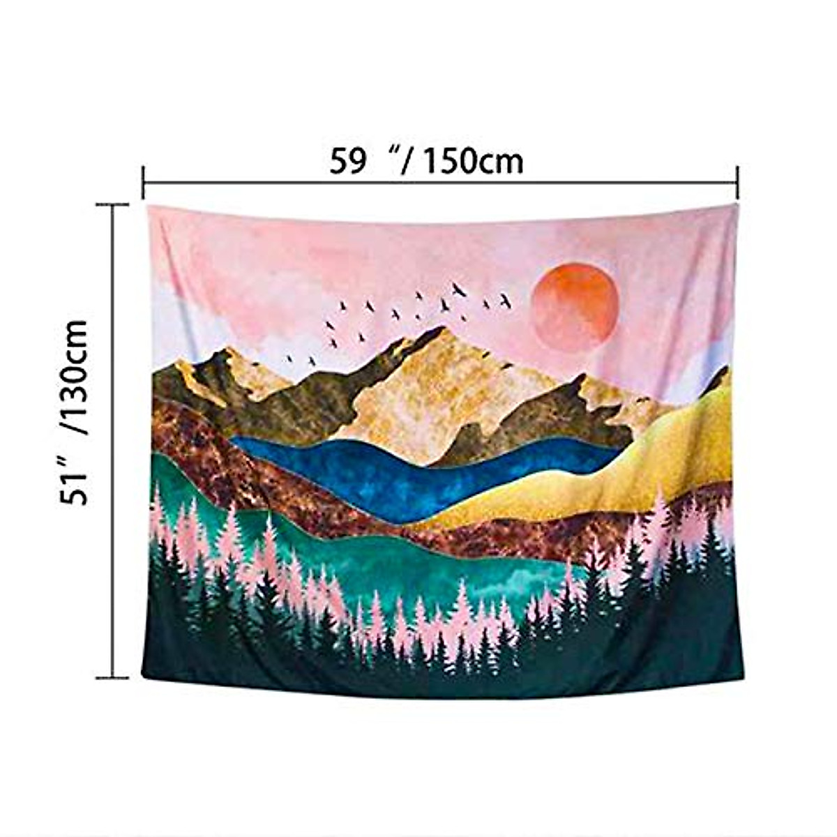 Sunset Tapestry Forest Tree Tapestry Nature Landscape Tapestry Wall Hanging Tapestry for Bedroom Decor-H51.2×W59.1 inches