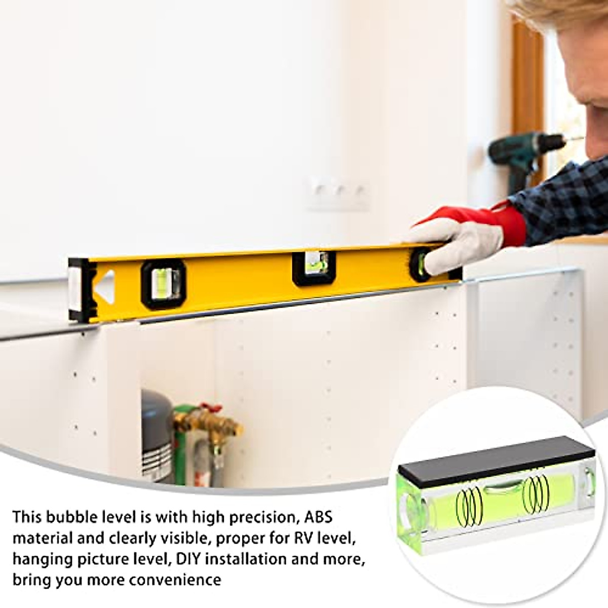 VILLCASE Magnetic Tool High Precision Mini Level Bubble Small Horizontal Bubble Three Line Horizontal Pearl Level Magnetometer (52 * 18 * 15mm Green magnetism 1PCS) Magnetic Tools