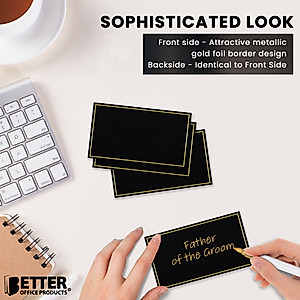 Better Office Products 100 Pack Gold Metallic Border Place Cards, 2 x 3.5 in, Folded Table Tent Cards for Weddings, Dinner Parties, Buffet Banquets,(Black)