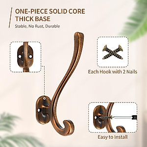 Mafegu 2 Pcs Antique Brass Wall Hanger Clothes Hat Hooks, Simple Light Luxury Style, Backpack Hooks, Towel Hooks, Shoe Closet Wardrobe Bathroom Bedroom Wall Hooks (2, Long-Antique Brass)