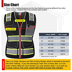 HATAUNKI High Visibility Reflection Black Mesh Safety Vests with 9 Pockets and Front Zipper, hi vis safety vest for Women, Meets ANSI/ISEA Standards(Black-16,Medium)