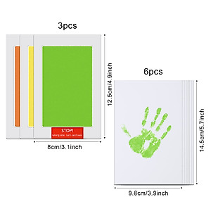 9pcs Inkless Hand and Footprint Kit, Baby Imprint Kit 3 Paw Print Ink Pad with 6 Imprint Card Baby Keepsake Ornament Kit for Newborn Shower Gift (Light Green, Orange, Yellow)