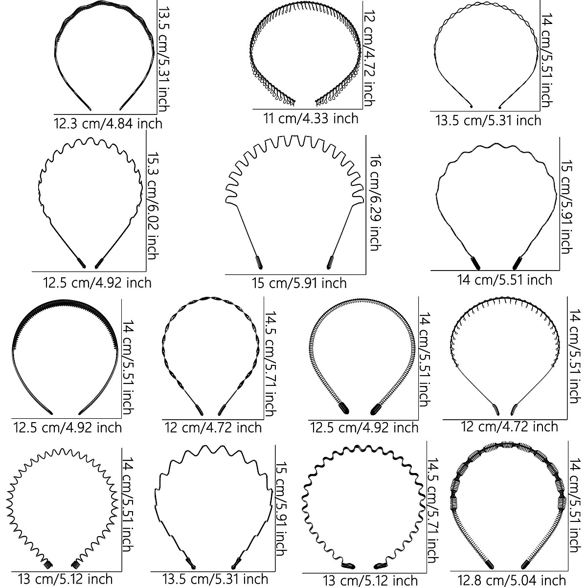 Fahacop 30 Pack Metal Headbands Black Spring Wavy Metal Hair Band Slicked Back Headband for Men Women Non Slip Sports Headwear, 30 Styles