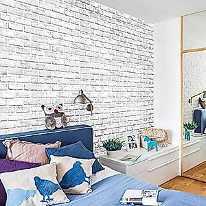 practicalWs 17.71''×236.2'' White/Gray Brick Pattern Wallpaper Self-Adhesive 3D Effect Wall Paper Peel and Stick Removable Vinyl Film for Home Decoration, Cover Furniture, Christmas Wall Decoration