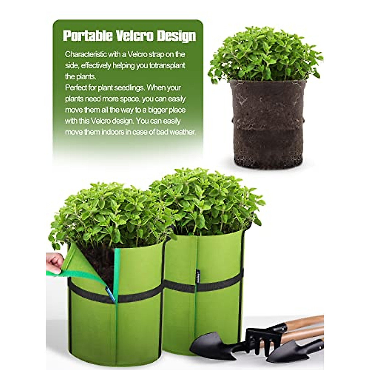 Kalolary 10 Gallon Potato Grow Bags, 3PCS Portable Grow Pots with Flap and Handles Planting Grow Bag with Visible Window, Nonwaven Fabric Garden Plant Bags for Vegetable Fruits, 10PCS Planting Labels