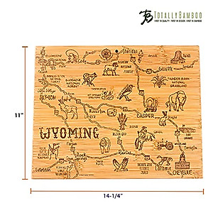 Totally Bamboo Destination Wyoming State Shaped Serving and Cutting Board, Includes Hang Tie for Wall Display