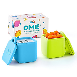 OmieBox (2 pack) Leakproof Dips Containers To Go, Salad Dressing Container, Condiment Container with Lids - Food Safe Silicone - 4 ounces (Pink/Teal)