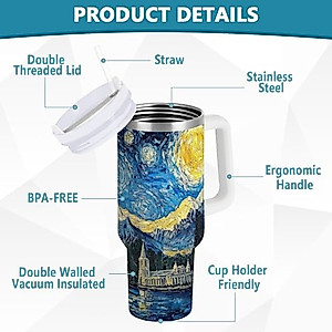 RPLIFE Starry Night Style Coffee Tumbler, Stainless Steel Coffee Tumbler, Insulated Tumblers with Handles, Tumblers for Women