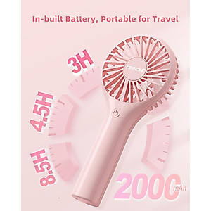 TriPole Portable Fan Handheld Fan Mini Personal Fan 3 Speeds, Powerful Little Battery Hand Held Fan for Travel Trip Outdoor Concerts, Cute Small Rechargeable Lash Fan for Makeup Skincare Drying, Pink