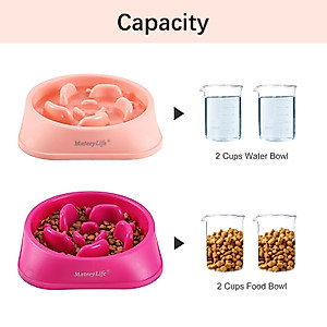 MateeyLife Slow Feeder Dog Bowls 2PCS, Anti-Choking Puzzle Dog Food Bowls, Anti-Slip Interactive Dog Feeding Bowls That Slow Down Eating, Bloat Stop Maze Dog Dishes for All Breads Pets Pink&Purple