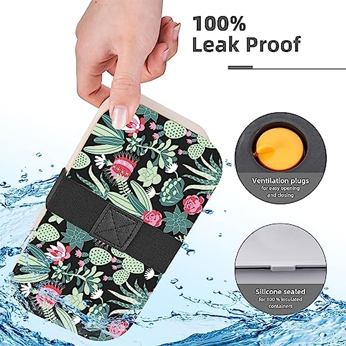 Cactus Premium Bento Lunch Box, 2 Compartments Leakproof Lunch Box With Cutlery For Adults, Microwave & Dishwasher Safe