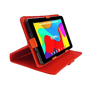 LINSAY 7" 2GB RAM 32GB Storage Android 12 Tablet with Red Leather Case, Pop Holder and Pen Stylus