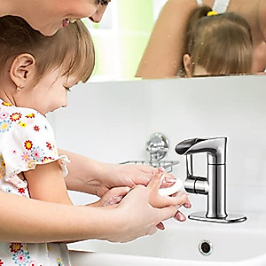 VXV LED Bathroom Sink Faucet, Single Handle Brushed Nickel Bathroom Faucets, Faucet for Bathroom Sink with Pop Up Drain and Deck Plate,1or 3 Hole