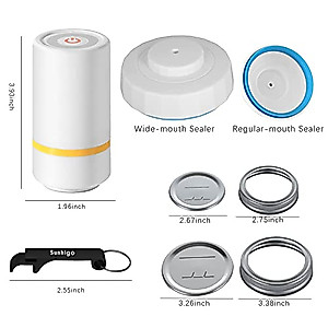 Mason Jar Vacuum Sealer,Electric Vacuum Sealer Kit for Wide-Mouth & Regular-Mouth Mason Jar,Rechargeable Automatic Food Vacuum Sealer with 8pcs Canning Lids Set